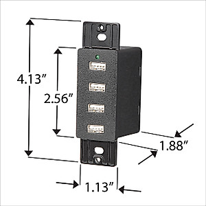 Magnadyne Wall Mount Charging Station, USB-C, USB-A, VPA Sockets, HDMI Pass Through, RV and Automotive Use Wall Plate Included (Black, 4 USB-A Charging Ports)