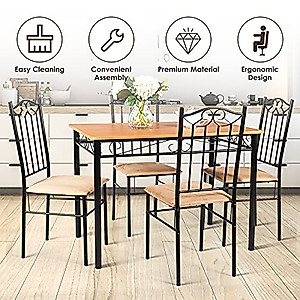 Durx-litecrete 5-Piece Dining Table Set, Vintage Kitchen Table Set with 4 Chairs, Metal Frame, Dining Table and Chairs Set for Kitchen, Restaurant, Café