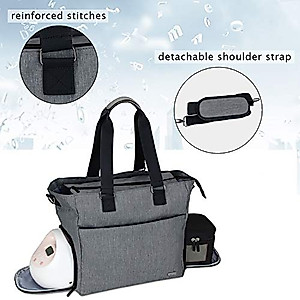 Luxja Breast Pump Tote with Pockets for Laptop and Cooler Bag, Breast Pump Bag for Working Mothers (Fits Most Major Breast Pump), Dark Gray