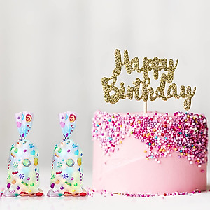 Outus 100 Pieces Cellophane Treat Bags Candy Bags Cand Lollipop Pattern Cello Bags with 150 Pieces Silvery Twist Ties for Chocolate Candy Snacks Cookies Birthday Party Favors, 11 x 5 Inches