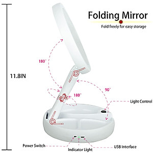 Softfree Lighted Folding Makeup Mirror, 1X/10X Magnification Double Sided Mirror, 5.9Inch LED Vanity Mirror for Travel, Home (White)