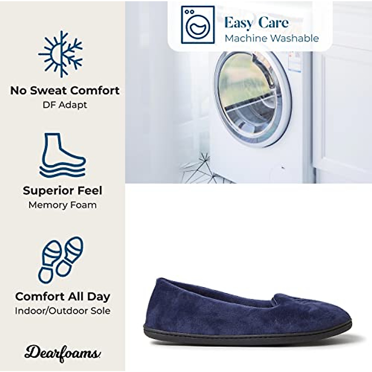 Dearfoams Women's Rebecca Lightweight Cozy Memory Foam Closed Back Slipper with Wide Widths, Peacoat, 9-10