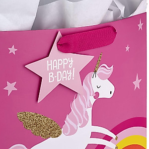 Hallmark 13" Large Kids Birthday Gift Bags Assortment with Tissue Paper - Sloth, Dinosaur, Unicorn (Pack of 3 Gift Bags, 9 Sheets of Tissue Paper)