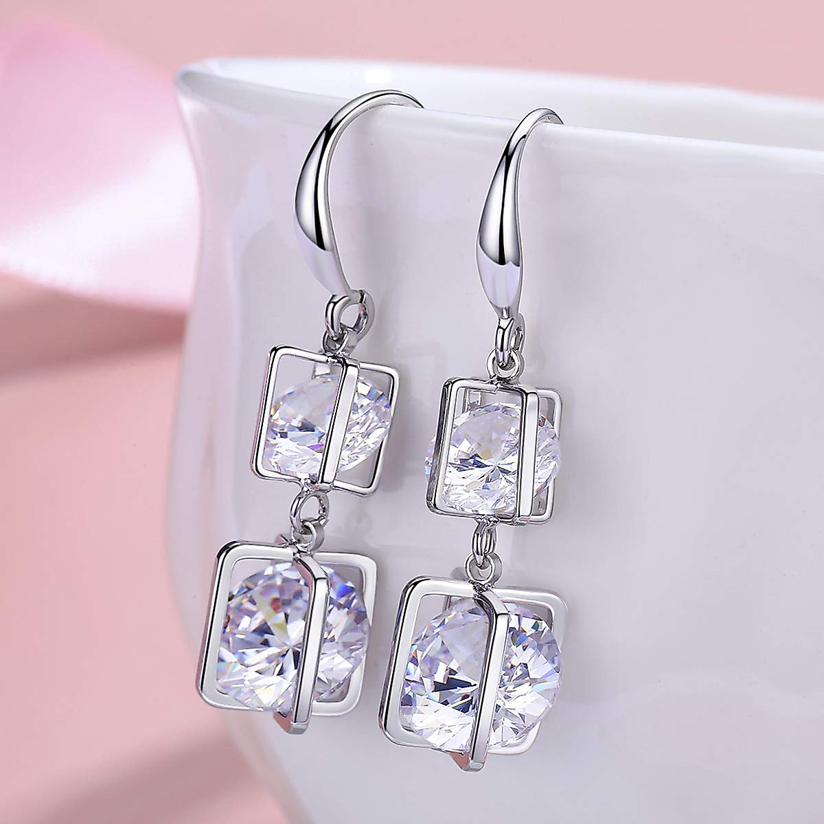 SBLING Platinum-Plated Cubic Zirconia Drop Earrings - Gifts for Women