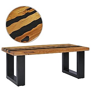QJBSAVVA Coffee Table 39.3"x19.6"x15.7" Solid Teak Wood and Lava Stone,Industrial Tables Floor Standing Table Cocktail Table Suitable for Meeting Rooms, Reception Rooms, Offices