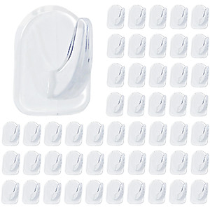 50 PCS Traceless Clear Plastic Adhesive Hooks No Damage Transparent Reusable Seamless Hooks Sticky Hangers with Non Marking Sticker for Kitchen Bathroom Bedroom Office Wall（3*2.4Cm/1.18*0.94Inches）