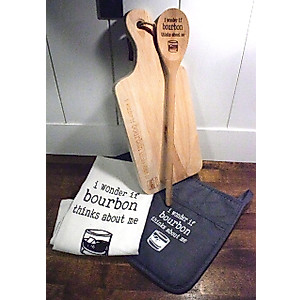 I Wonder If Bourbon Thinks About Me Tea Towel | Dish Towels with Funny Bourbon Whiskey Sayings are Perfect for Home, Bar, or Kitchen | Funny Gift for Old Fashioned Cocktail Lovers