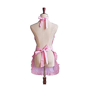 Cute Girls Bowknot Lady's Kitchen Restaurant Women's Cake Apron Fashion Funny Aprons for Christmas Gift (Pink)