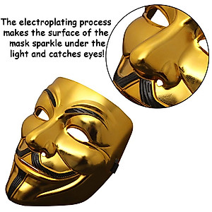 Miuion Guy Fawkes Mask -V for Vendetta， Anonymous Cosplay Party Mask for Halloween（Golden）