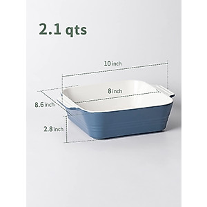 ZONESUM Baking Dish, 8x8 Lasagna Pan Deep, Ceramic Square Casserole Dishes for Oven, Baking Pan with Handle, for Brownie, Cake, Lasagna, Casserole, 2 Quart, Home Gift, Airy Blue