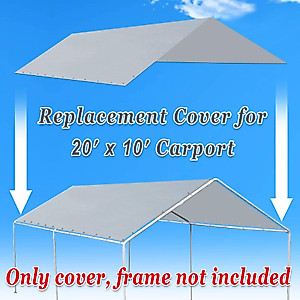 Strong Camel Outdoor 10x20 Replacement Canopy Roof Cover Outdoor Carport Covers (Silver)
