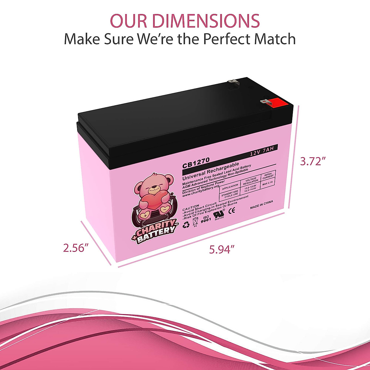 Charity Battery CB1270 Razor 12 Volt 7Ah Electric Scooter Replacement Batteries High Performance - Set of 2 (Replaces 6-DW-7)