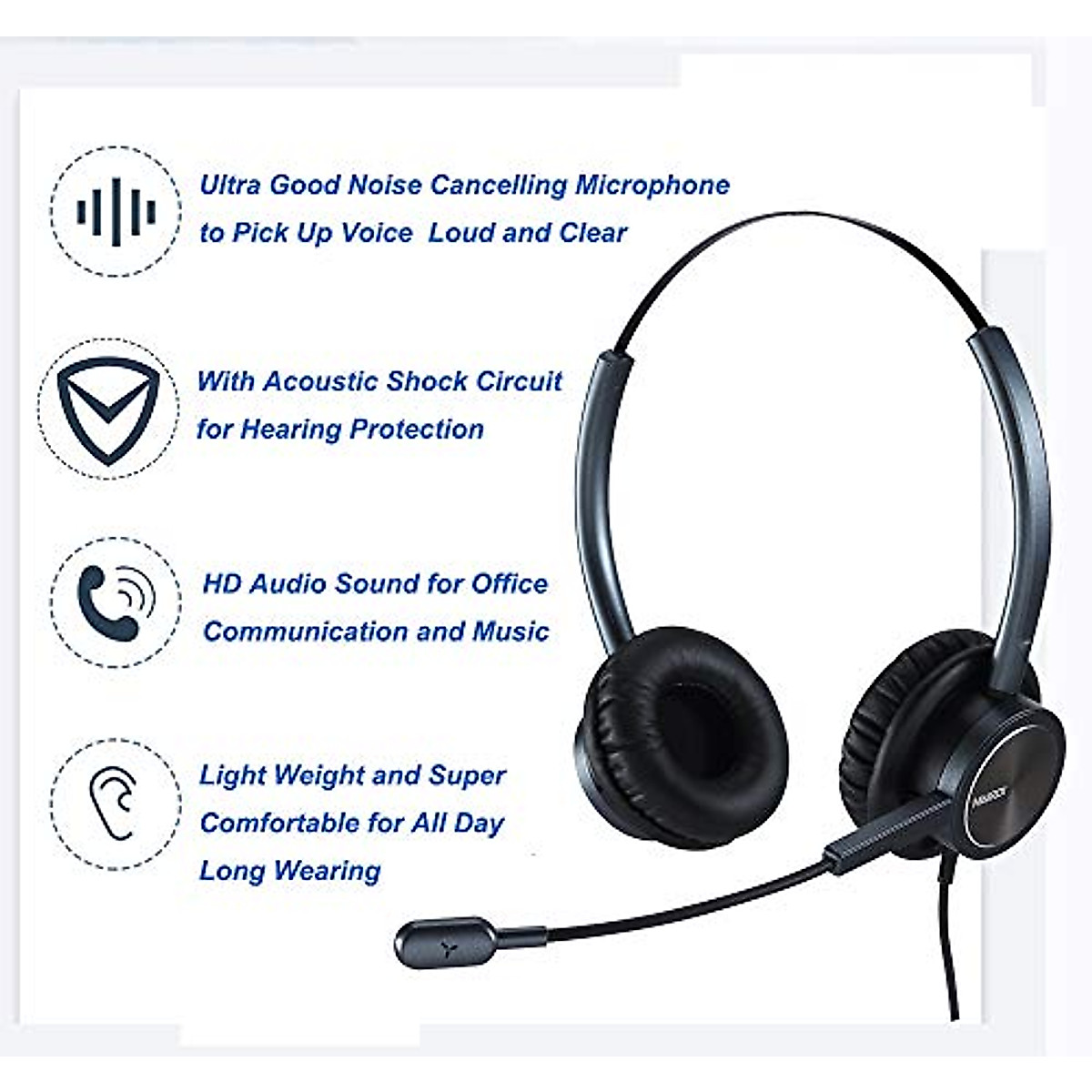MAIRDI Telephone Headset with Microphone Noise Canceling, Binaural with RJ9 Jack & 3.5mm Connector for Office Call Center Deskphone Cell Phone PC Laptop, Work for Cisco 7941 7965 6941 7861 8811 8961