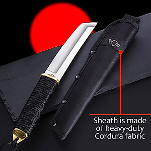 Grand Way Bundle of 2 Items - Japanese Fixed Blade Tanto Knife - 5,9" Polished Sharp Blade - Knives with Paracord Handle - Hiking Hunting Knofe - Sharp Blade Tool - Birthday Christmas Gifts for Men