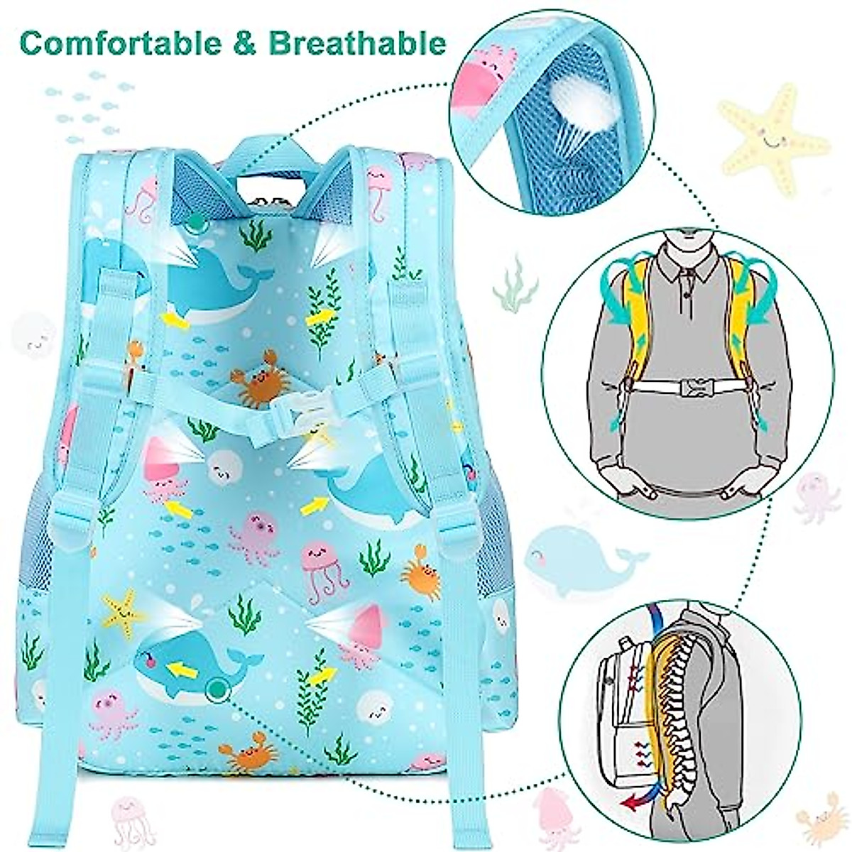 CAMTOP Backpack for Kids Girls Boys Preschool Backpacks with Lunch Box Toddle Kindergarten BookBag Set for Age 3-8 (Ocean World)