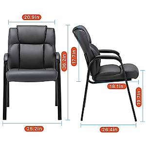 CLATINA Leather Guest Chair with Padded Arm Rest for Reception Meeting Conference and Waiting Room Side Office Home Black