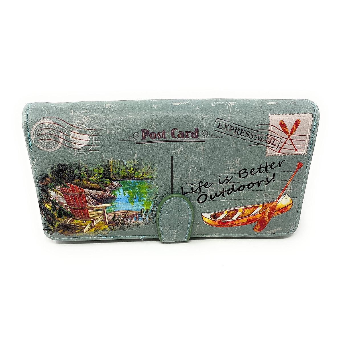 Shag Wear Large Better Outdoors Camping and Outdoors Summer BiFold Wallet for Women and Teen Girls Vegan Faux Leather Green 7"