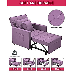 Litbird Convertible Chair Sleeper Bed, Futon Chair Turns Into Bed, Sofa Chair for Living Room, 3 in 1, Linenette, Purple