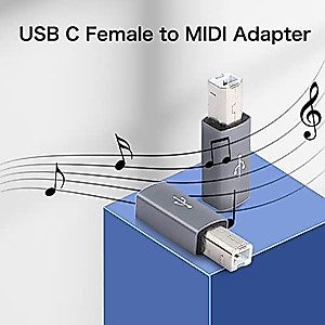 QIANRENON USB C to B Print Converter Type C to MIDI Digital Interface Adapter, Connect Keyboard to Mobile Phone via OTG, for Printer, Electric Piano, Silver Gray, 2 pcs