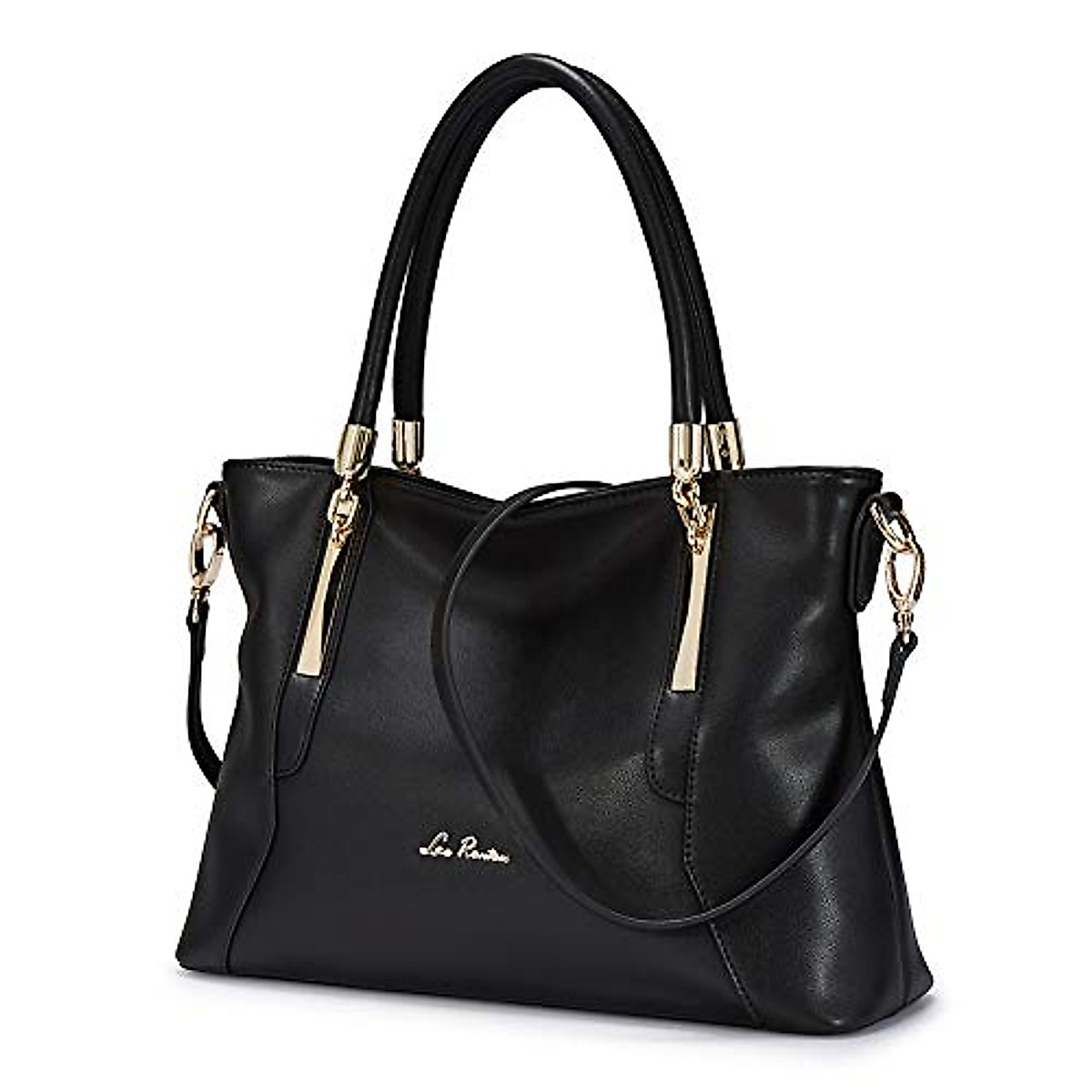 Cow Leather Tote Handbags for Women Pocketbooks Top-handle Bags Ladies Medium-sized Zipper Purses (Black)