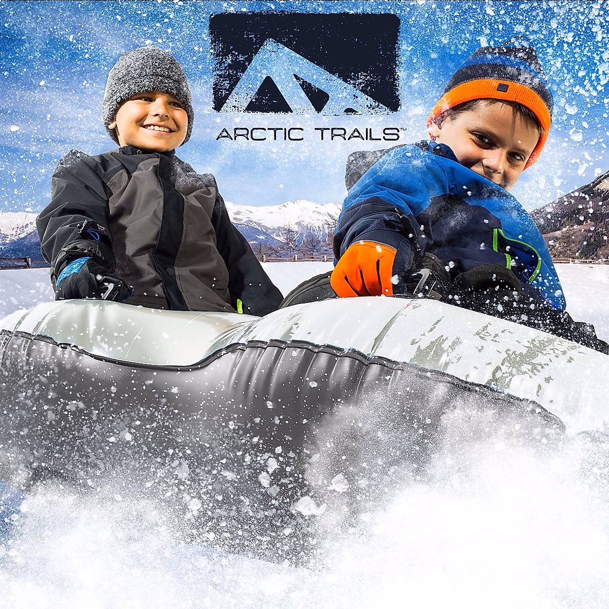 Franklin Sports Arctic Trails 2 Person Snow Tube Snow Sled - Snow Rider- Inflatable Sled- Double Snow Tube - Inflatable Sled- Kids - Youth - Inner Tube- Swim and Snow - River- Heavy Duty , Grey/White
