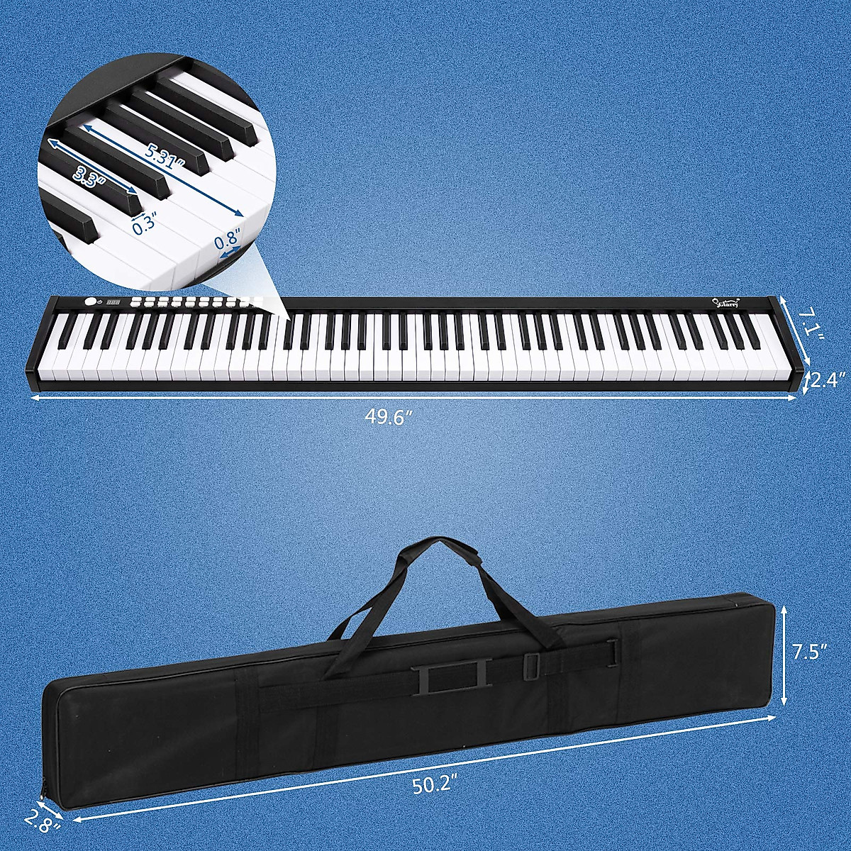 GLARRY 88 Key Digital Piano Portable Touch Sensitive Electronic Keyboard w/Lighted Keys, MIDI Keyboard, Built-in Speakers, Power Supply, Power Supply, Portable Bag (Black)