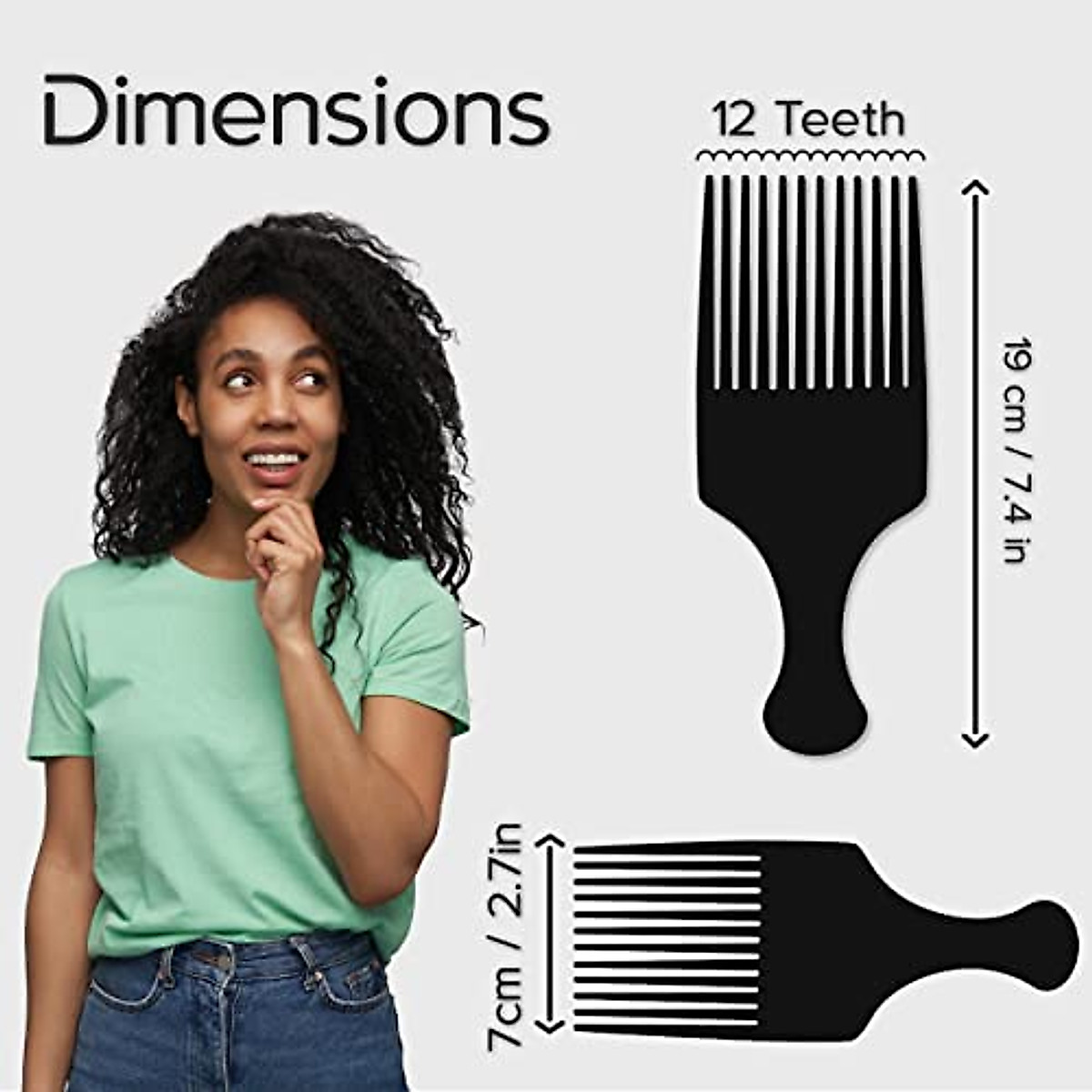 Boorika Afro Comb - Smooth & Sturdy Wide Tooth Plastic Hair Comb for Detangling & Styling, Black, 19x7 cm, Hair Comb for Men and Women (Pack of 1)
