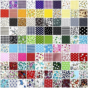100 Pcs 10 x 10 Inches Cotton Fabric Square No Repeat Patchwork Fabrics Cotton Printed Craft Fabric Patchwork Bundles Quilting Fabric Craft for DIY Sewing Cloths Handmade Accessories (Floral)