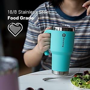 Bluwing Stainless Steel Coffee Tumbler with Handle, 30 oz Double Wall Vacuum Insulated Water Tumbler with Spill Proof Lid for Travel（Black）