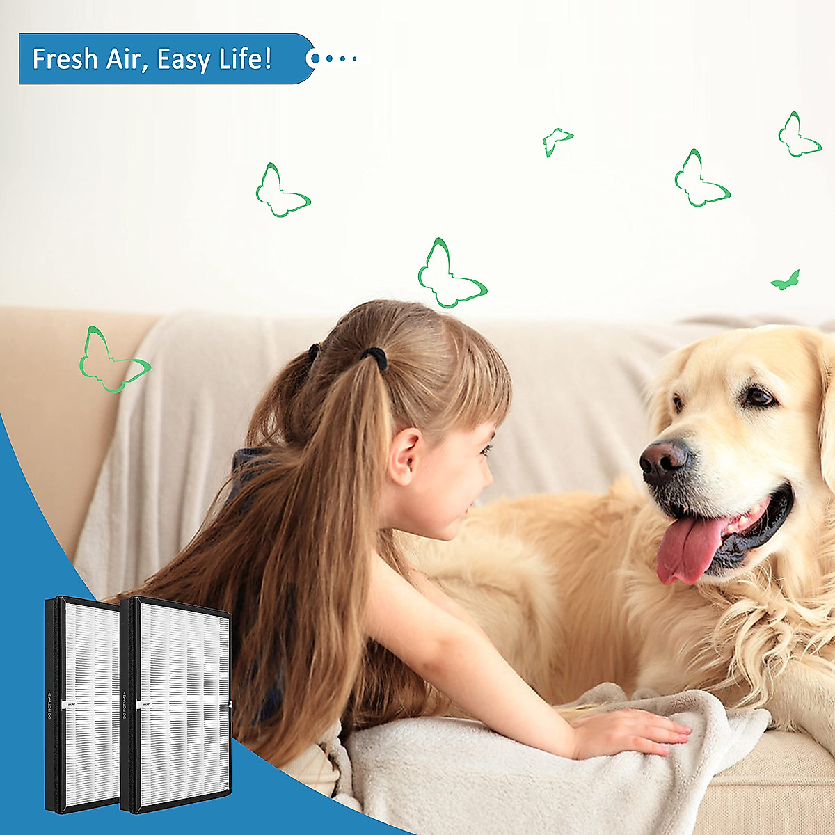 Rioche TT-AP003 Premium H13 True HEPA Replacement Filter, Compatible with TaoTronics TT-AP003 Air Purifier, 3-in-1 Premium H13 True HEPA Filter, 2-Pack