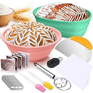 Palksky Sourdough Proofing Baskets Silicone Kit, Sour Dough Kit Sourdough Baking Supplies - Round & Oval Bowls Tools, Sourdough Bread Baking Supplies, Bread Proofer Essentials for Beginners