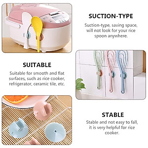YARDWE 4Pcs Rice Cooker Spoon Holder Rice Spatula Suction Rack Spoon Storage Stand Kitchen Gadget for Rice Maker Cooker (Blue)