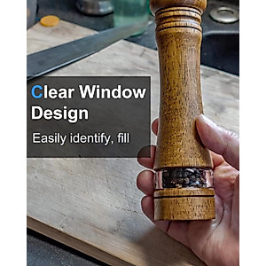 TooWoom Pepper Grinder Salt Grinder Wooden Pepper Mill Grinder w/Adjustable Coarse, 8 inch Tall Wood Refillable Manual Pepper Grinder Mill Peppermill for Black Peppercorn, Easy Clean w/Cleaning Brush