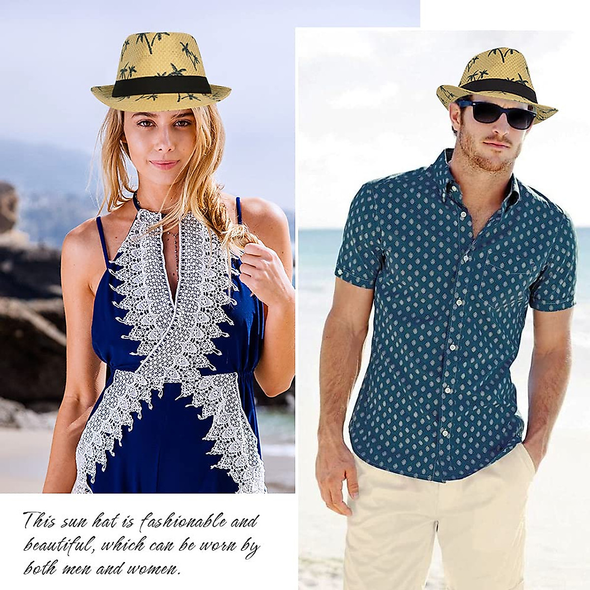 FADACHY Summer Straw Fedora Hat Short Brim Panama Sun Hat Trilby Beach Hat for Men & Women Khaki L Large XL