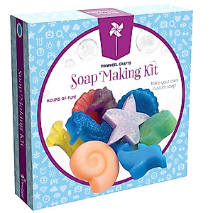Pinwheel Crafts Soap Making Kit for Kids, DIY Complete Set with Molds, Scents, Dye, Glitter, Foaming Net - Great for Science Projects and Crafts