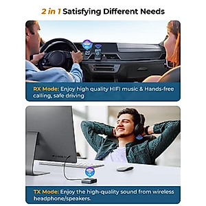 JOYROOM Bluetooth 5.3 Transmitter and Receiver 2 in 1 [LED Screen & Enhanced Dual Mics] Wireless Audio Adapter for Car/TV/Home Stereo/Headphone/Speaker/Airplane/Boat/Gym, AUX Bluetooth Adapter