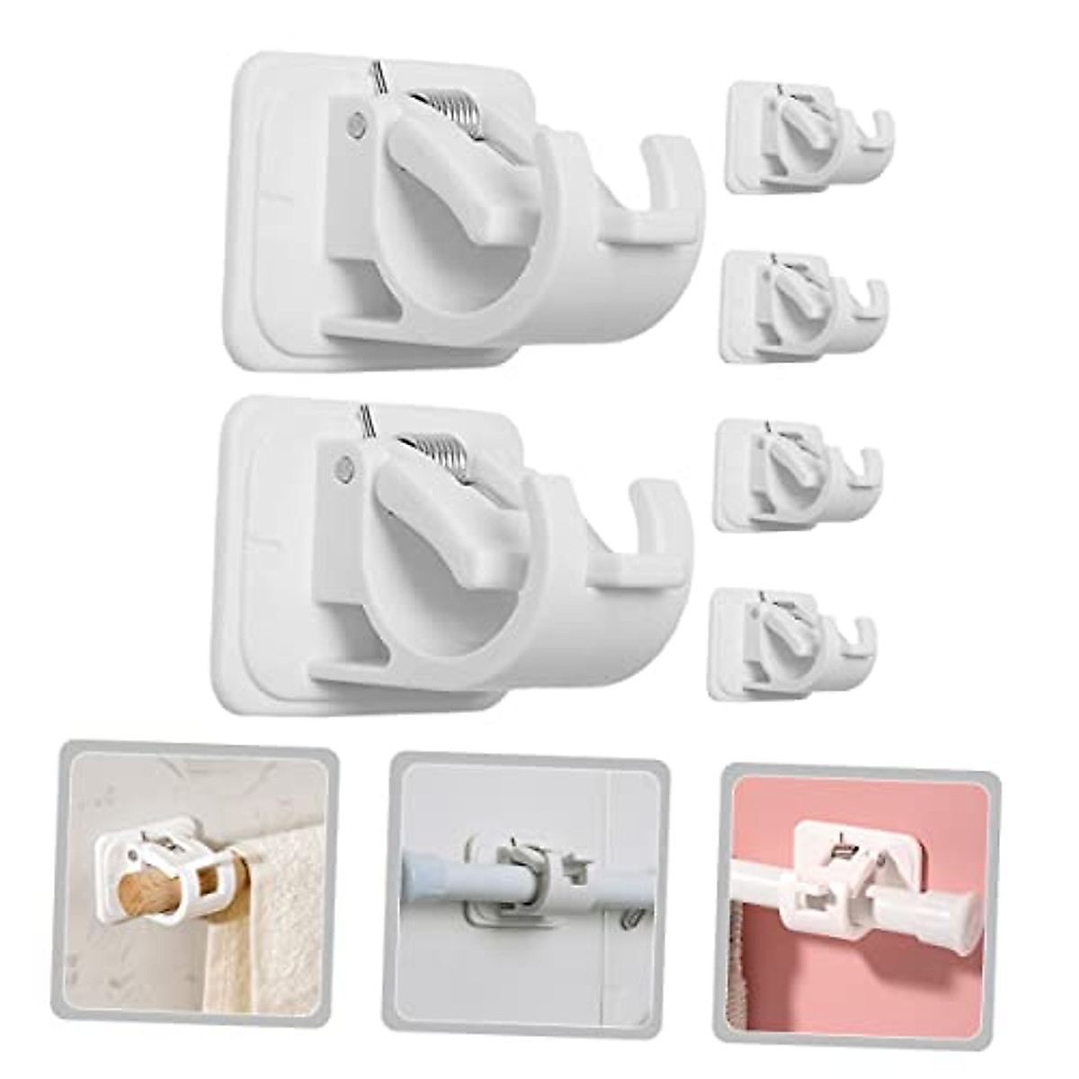 DOITOOL 6pcs Nail-Free Towel Bar Clip Wall Mount Clothes Rack Curtain Hooks Shower Curtains Hooks Nail Free Curtain Rod Hooks Adhesive Nail Free Adjustable Curtain Rod Holder Rod Support