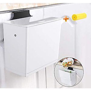 ANTU 1.6 Gallon Hanging Trash Can for Kitchen Cabinet Door with Lid, Under Sink Garbage Can for Bathroom,Wall-Mounted Counter Waste Bin