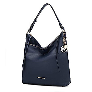 MKF Hobo Bag for Women – PU Leather Shoulder Purse Pocketbook Fashion – Top Handle Multi Pocket Handbag Elise Navy Blue