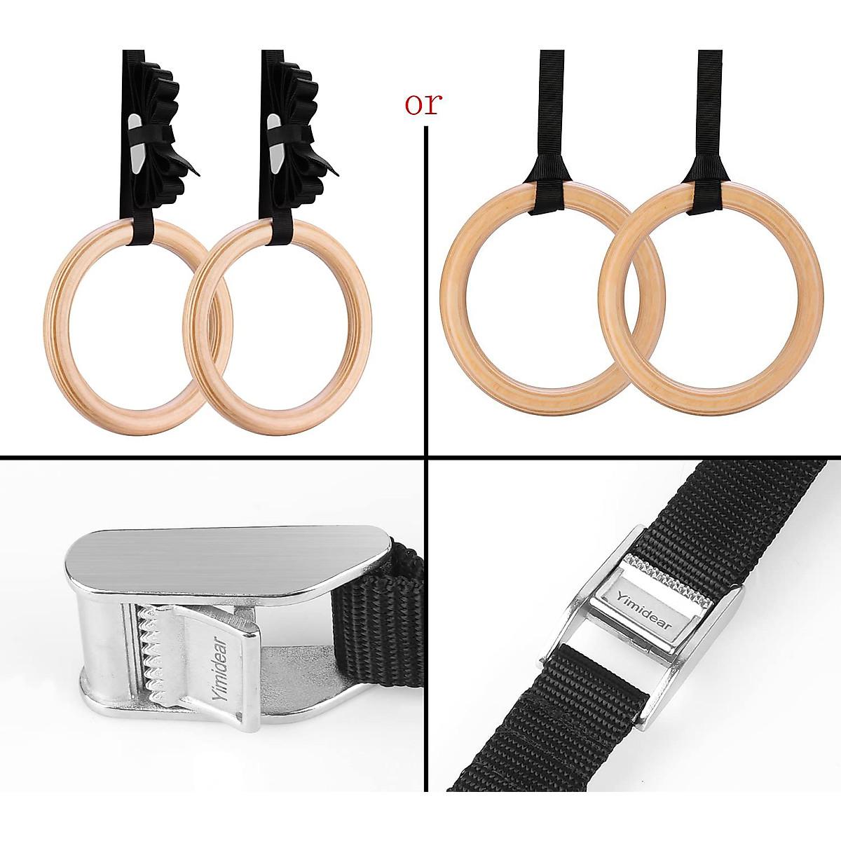Yimidear Wood Olympic Rings, Gymnastic Rings with Buckle Straps, Wooden Fitness Gym Rings for Strength Training, Crossfit, Pull Ups and Dips (2.8CM)