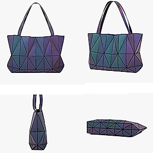 RBATG Large Capacity Tote Bag for Women Fashion Luminous Shoulder Bag Geometric Lattice Women's Handbag (Triangle tote bag C)