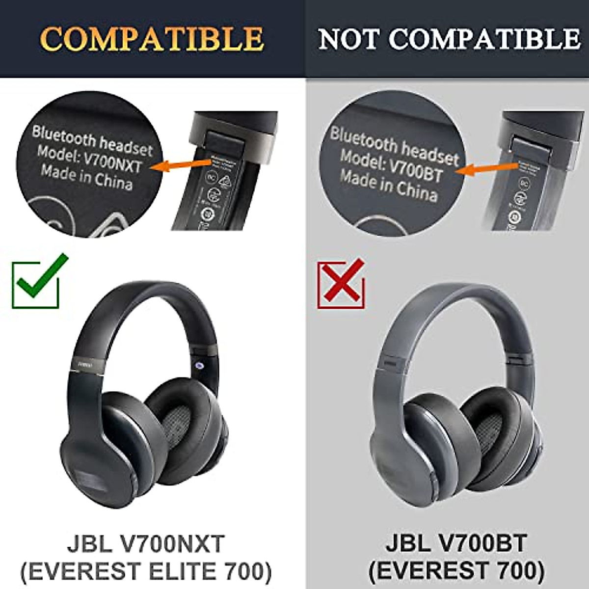 SOULWIT Ear Pads Replacement for JBL Everest Elite 700 (Model: V700NXT) Headphones, Earpads Cushions with High-Density Noise Isolation Foam, Softer Protein Leather - Black