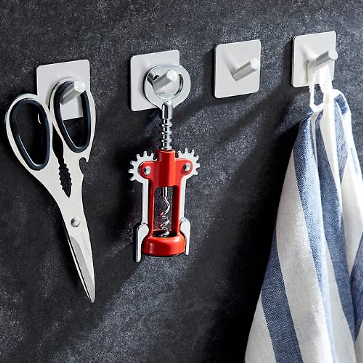 KCTEX Adhesive Robe Hooks, Wall Hooks, Stainless Steel Shower Hooks, Heavy Duty Waterproof for Hanging Robe, Towel, Christmas Decorations, Stocking - Bathroom, Kitchen and Bedroom 4 Packs