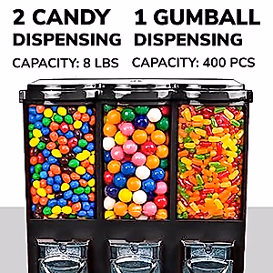 Vending Machine - Commercial Gumball and Candy Machine with Stand - Triple Vending Machine with Removable Canisters - Coin Operated Candy Dispenser and Gumball Machine - Vending Dispenser - Black