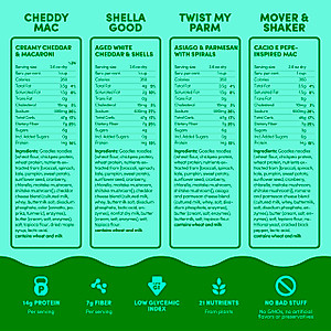 Goodles Mac & Cheese Assortment 4 Pack, 6oz - 14g Protein, 6g Fiber with Prebiotics, 21 Plant-Based Nutrients and Made w/REAL Cheese! | Clean Label Certified