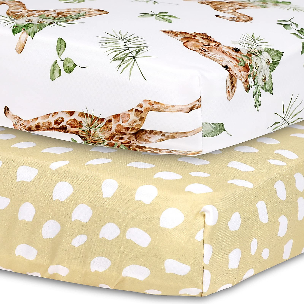 Gllquen Baby Crib Sheets for Boys Girls, Organic Fitted Crib Sheets Elastic Toddler Bed Crib Mattress Sheet Floral Pattern, Standard Safe Crib Sheets for Baby Unisex 52"x 28" x9"(Giraffe)