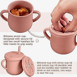 14 Pcs Baby Feeding Set Silicone Baby Led Weaning Feeding Supplies, Suction Bowl Crab Shape Divided Plate Adjustable Bib Soft Spoon Fork Snack Cup with Lid Drinking Cup, Toddlers Self Eating Utensil