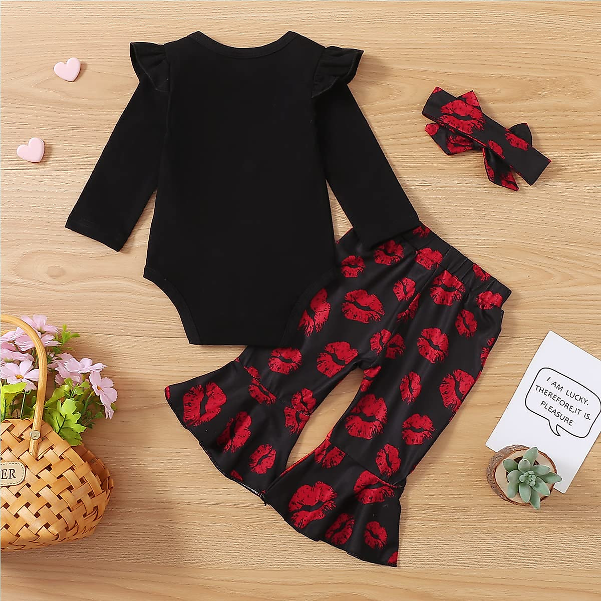 Happidoo Baby Girl Cute Festival Outfit Newborn Long Sleeves Flare Pants (Black, 0-3 Months)
