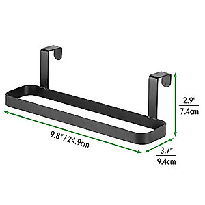mDesign Modern Kitchen Over Cabinet Strong Steel Towel Bar Rack - Hang on Inside or Outside of Doors - Storage and Organization for Hand, Dish, Tea Towels - 2 Pack - Black