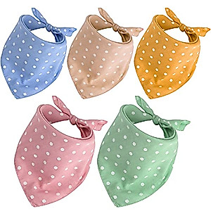 5 Pieces Dog Bandana Pet Summer Bandana Point Dog Kerchief Washable Dog Scarf Bandana Soft Comfortable Dog Daily Bib Adjustable Accessory for Dog Pet (Green, Pink, Ginger, Khaki, Blue,Dot)